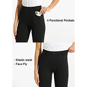 Willit 31" Women's Yoga Dress Pants Bootcut Work Slacks Stretch Office with Belt Loops 4 Pockets Black XL