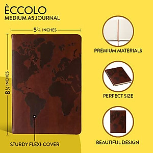 Eccolo Lined Journal Notebook, Flexi-Cover, World Map, 256 Ruled Pages, Medium 5.75-x-8.25 inches
