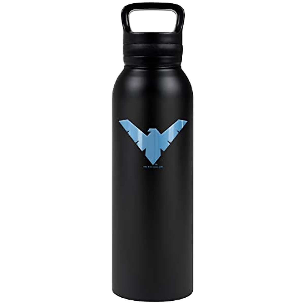 Batman OFFICIAL Batman Nightwing Logo Pattern 24 oz Insulated Canteen Water Bottle, Leak Resistant, Vacuum Insulated Stainless Steel with Loop Cap, Black