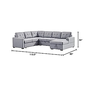 FANYE U-Shaped Sleeper Sectional Sofa with Left Storage Chaise Lounge and Pull Out Sleep Couch Bed, Modern Corner Sofa & Couch Convertible Oversized Sleeper & Sofabed for Home Apartment Living Room