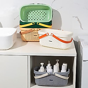 HAPPY MOTTE Plastic Portable Shower Caddy Basket, Bathroom Shower Caddy Tote With Handle For Collage Dorm Camp Travel -Grey