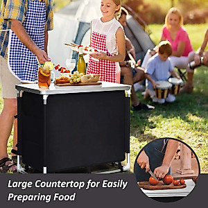 Giantex Camping Cook Table Kitchen Station with Storage Organizer and Carrying Bag, for BBQ Party Picnics Backyards and Tailgating, Portable Outdoor Aluminum Cooking BBQ Table (Black)