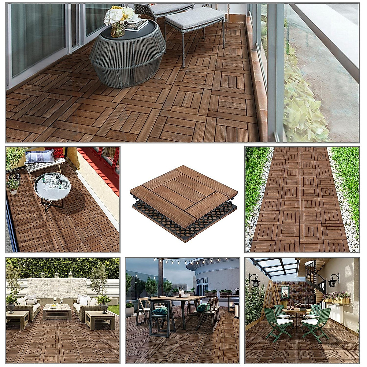Topeakmart 27PCS Patio Deck Tiles Interlocking Wood Composite Decking Floor Tiles 12 x 12in Brown for Outdoor & Indoor Patio Garden Deck Poolside