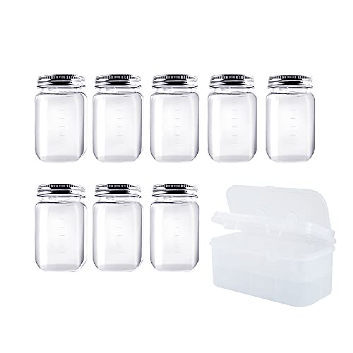 Party Club of America PCA 8 Pack 16oz Plastic Jars with Sliver Lids Set Food Storage Jar for DIY Food Preserve Jams Honey Yogurt Bead Organizer Bead Storage Box Sewing Box - BPA Free