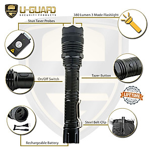 Best Self Defense Weapon Kit Pepper Spray Police Flashlight Stun Gun Combo - High Volt Tactical Aluminum Stun Gun Flashlight and Police Pepper Spray Keychain - for Men Home Or Women's Self Defense