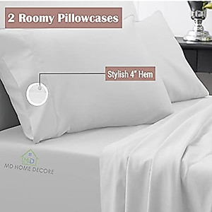 MD Home Decore Queen Size Sheet Set 4-Piece-Set 100% Egyptian Cotton Sheets 600 Thread Count Bed-Sheet-Set 16 Inch Deep Pocket of Fitted Sheet (Queen, White Solid)