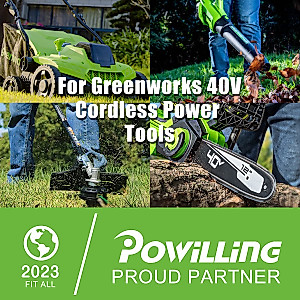 Powilling 3.5Ah 40V 29472 29462 Lithium-Ion Battery Replacement for Greenworks 40V Battery and Charger 29482 Compatible with Greenworks 40V G-MAX Power Tools 29252 20202 22262