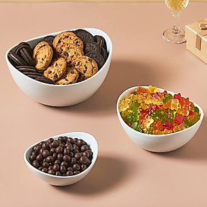 LYEOBOH 3 Tier Serving Bowls Set Tiered Serving Stand, Porcelain Oval Bowls with Collapsible Metal Stand for Entertaining, Party, Dessert Display, Candy, Chip and Dip (Gold)