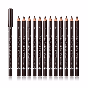 SUMEITANG 12 Pcs Dark Brown Eyebrow Pencil Eyeliner Makeup，Soft Textured，Easy to Color，Waterproof，Long Lasting Eyebrow Tint Pen for Fills in Sparse Areas and Gaps Create a Natural Eye Brow