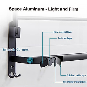 Towel Racks for Bathroom, Black Towel Bar for Bathroom with Double Shelf, Bathroom Towel Rack Wall Mounted 2 Tier, Bathroom Accessories, Space Aluminum, 24 Inch