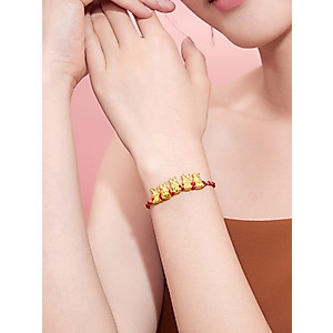 ZHOU LIU FU Real Gold Charm Bracelets for Women, Adjustable 5 Lucky Rabbit 24K Solid Gold Jewelry Braided Red Bracelet, Fortune Rabbit Charm Bracelets Lucky Bunny Pure Gold Bangle Bracelets