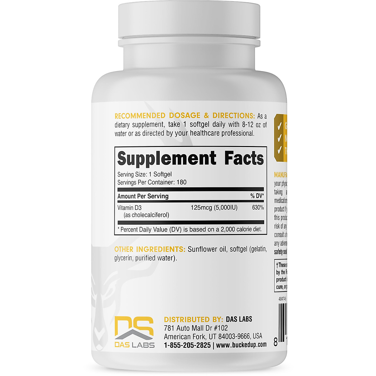 Bucked Up Vitamin D3 5,000 IU, Essentials (180 Servings, 180 Softgels)