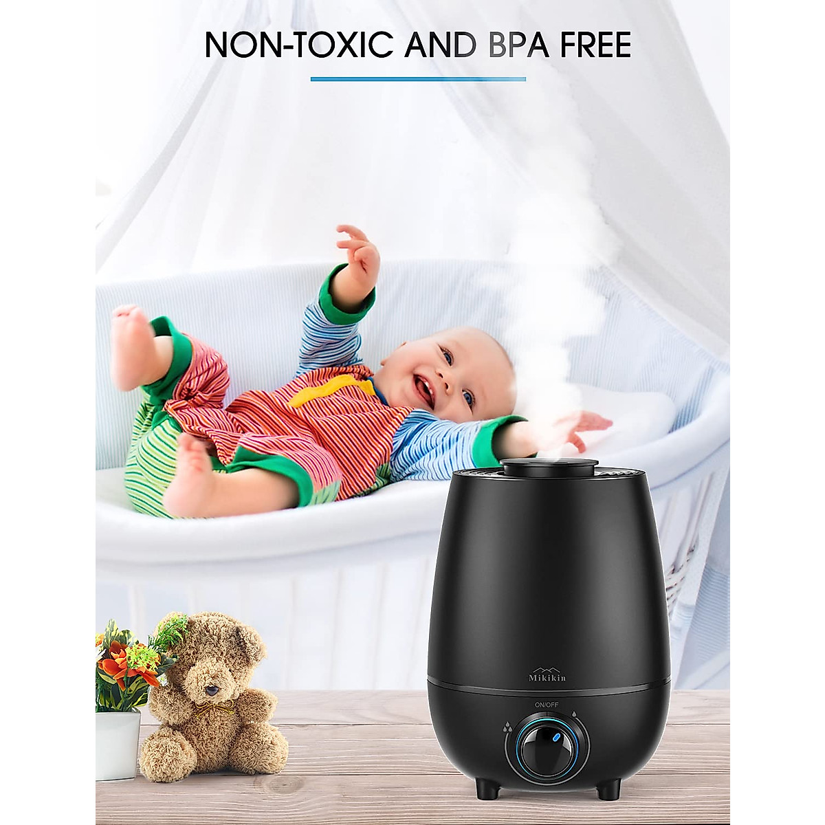 Humidifiers for Bedroom Large Room, Humidifier for Plants, Quiet Top Fill Ultrasonic, Cool Mist Air Humidifier for Baby, Home, Office, Nursery(0.79Gal/3L)