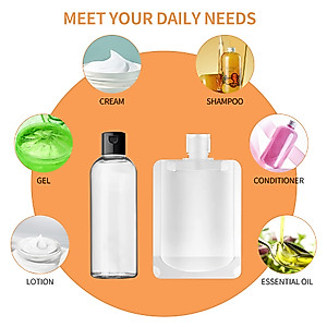 Clear Plastic Empty Squeeze Bottles 5 Pack 3.4oz/100ml Travel Bottles and 3 PCS Refillable Empty Squeeze Pouch TSA Approved Refillable Travel Pouches for Shampoo Conditioner Cosmetics with Lables