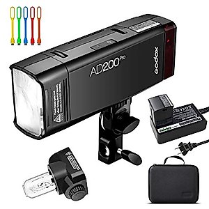 Godox AD200Pro Godox AD200 PRO Outdoor Speedlite,200ws TTL HSS 1/8000s 2.4G Pocket Flash Strobe Monolight with 2900mAh Lithium Battery,0.01-1.8s Recycling, 500 Full Power Flashes,Bare Bulb Flash Head