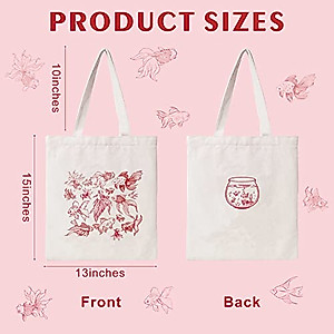 THEYGE Goldfish Canvas Tote Bag Aesthetic Cotton Canvas Bag for Women Girls Gift Cute Fish Tote Bag Book School Shopping Shoulder Bag Beach Bag