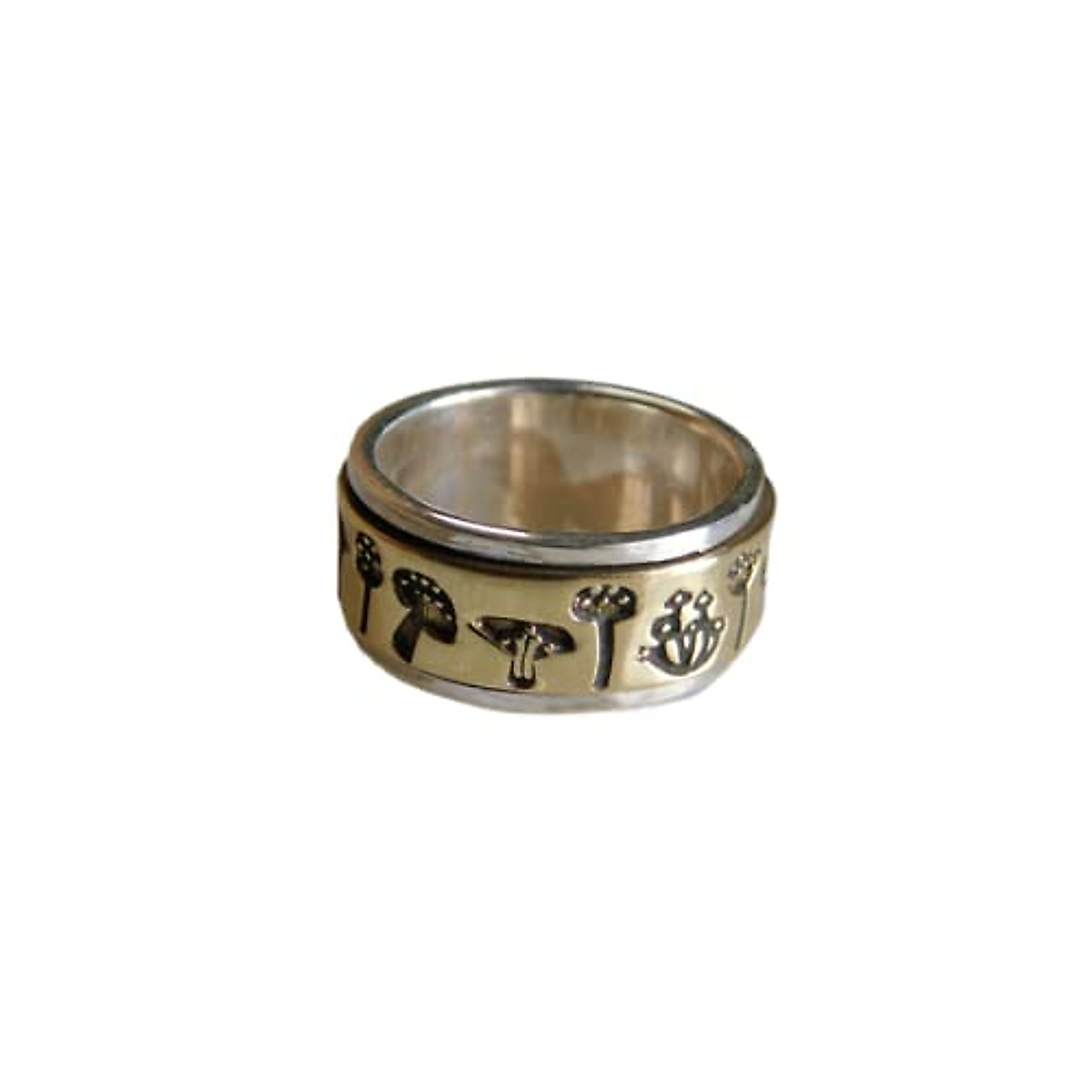 Personalized Silver Mushroom 925 Sterling Silver ring, Mushroom spinner Ring, Women Girls Girlfriends, Wedding Band, Forest Jewelry, Engraved Ring, Stocking Stuffer, (6), Silver & brass, 4 - 14 Size
