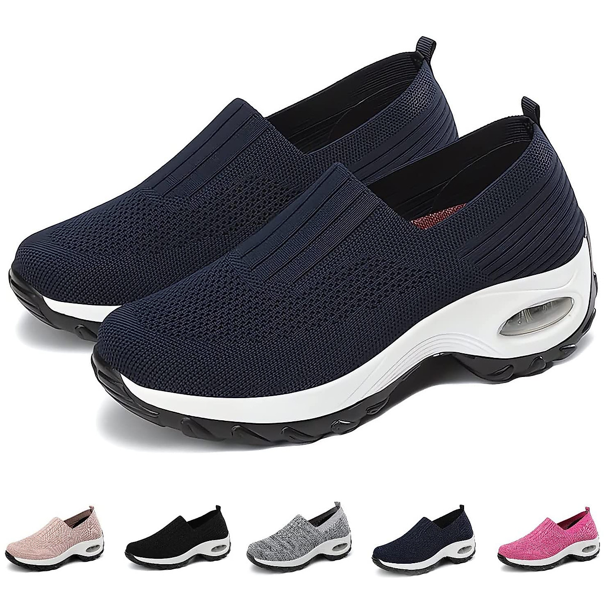 Womens Sneakers-Air Go-Walk Air Cushion Trainers, 2023 New Women's Orthopedic Platform Arch Walking Sneakers, Air Cushion Slip-On Motion Orthotic Shoes for Women Arch Support Diabetic (Blue, adult, women, numeric_9_point_5, numeric, us_footwear_size_syste