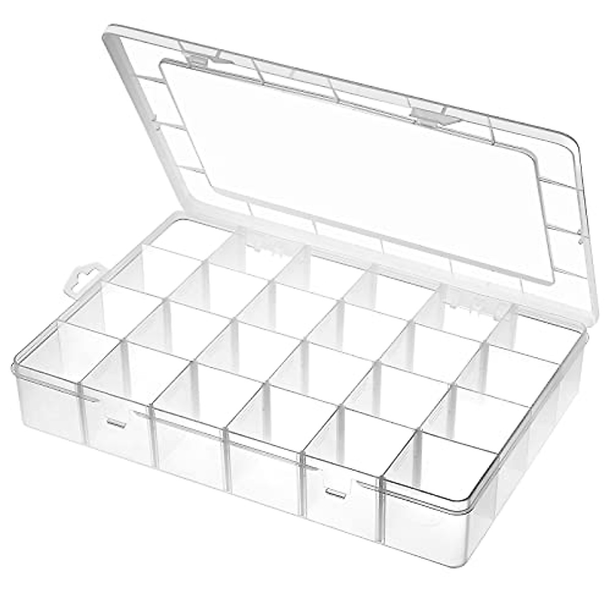 Gbivbe Large 24 Grids Plastic Organizer Box Adjustable Dividers,Clear Storage Box for Jewelry, Art DIY Crafts, Washi Tapes, Beads and Small Parts