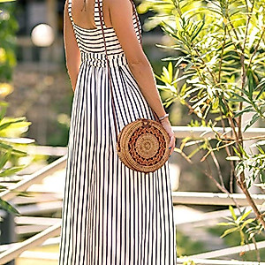 Rattan Bags for Women - Handmade Wicker Woven Purse Handbag Circle Boho Bag Bali #2 S