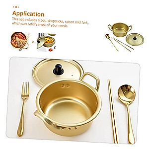 Happyyami 1 Set Korean Instant Noodle Pot Chinese Noodles Japanese Soup Bowls Pooper Scooper Metal Ramen Noodle Cooker Hot Korean Noodles Cooker Multi-purpose Pot Kitchen Instant Noodles Pot