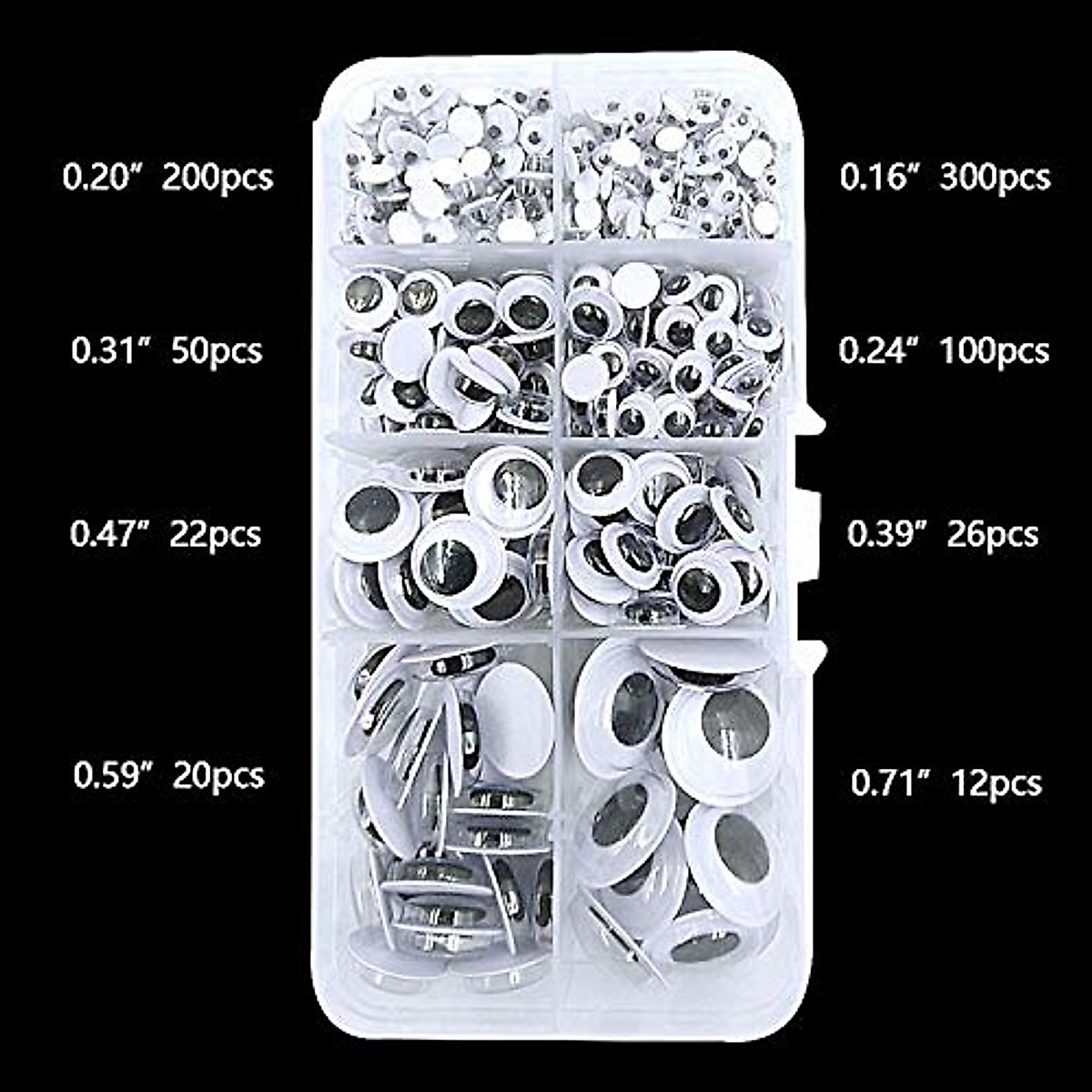 Vivixin 730pcs Self Adhesive Wiggle Googly Eyes, Black Plastic Googly Eye for Crafts, Wobbly Googly Eyes, Large and Small Assorted Sizes Sticker Eyes for DIY