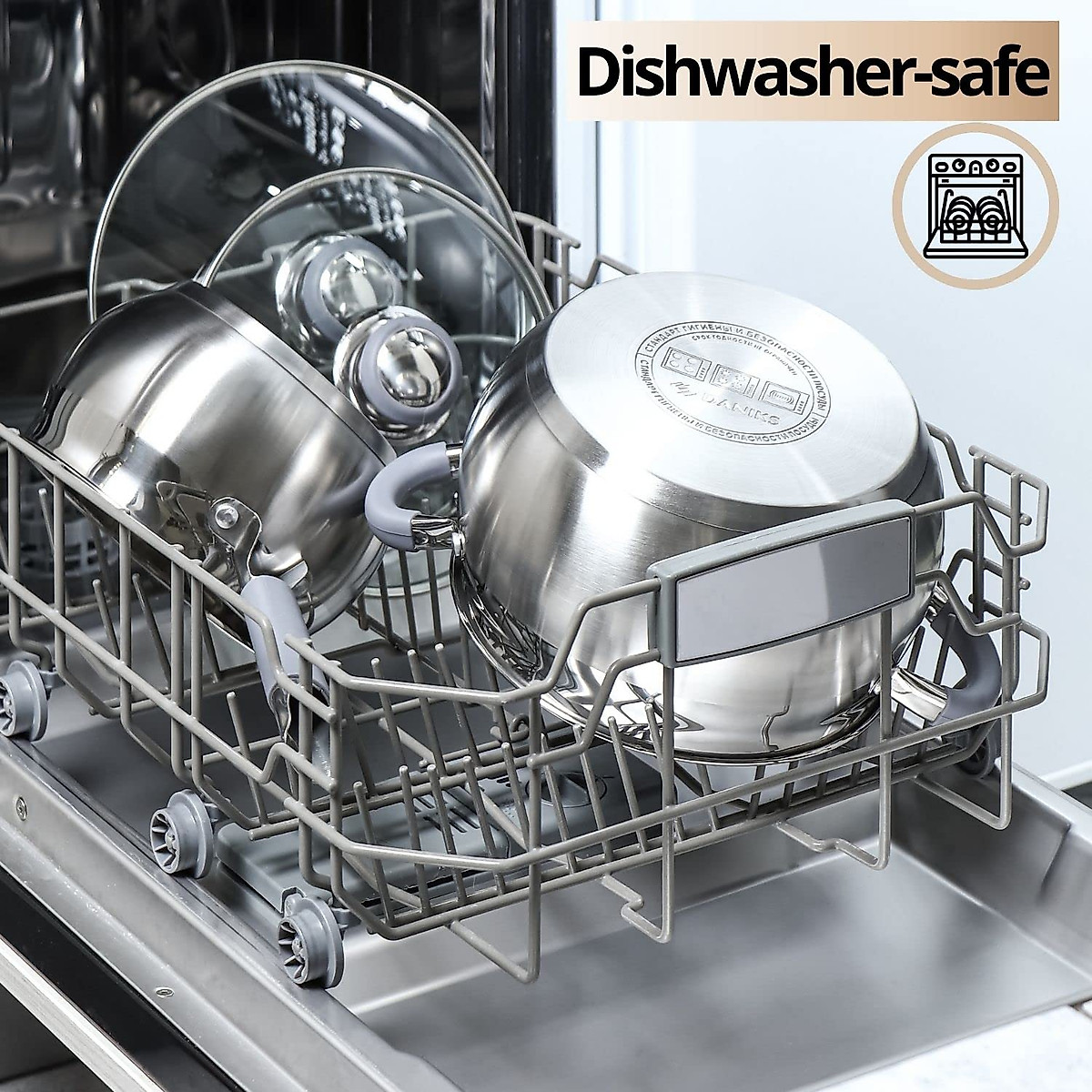 Daniks Modern Stainless Steel Stock Pot with Glass Lid | Induction 4 Quart | Dishwasher Safe Pot | Heatproof Handles | Soup Pasta Stew Pot | Silver