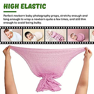 2 Pieces Newborn Baby Photography Props Long Ripple Stretch Wrap DIY Girl Boy Photo Props Blanket with Headbands (White + Purple)