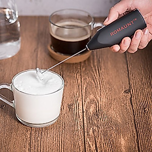 Electric Milk Frother, ROMAUNT Handheld Electric Battery Operated Frother Stainless Steel Foam Maker Perfect for Latte,Coffee,Cappuccino, Chocolate Milk Black 8 Inches New