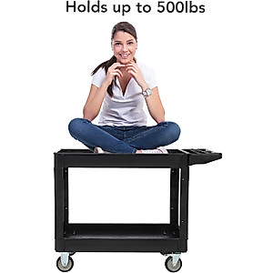 Service Utility Cart 2-Shelf Utility/Service Cart, 500-Pound Capacity, Storage Handle, for Warehouse/Garage/Cleaning/Manufacturing，45"X25"