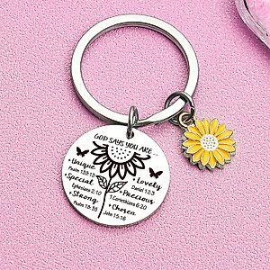ORZOESD Religious Keyring Christian Gifts For Woman Sunflower Lover Gift Religious Baptism Jewelry, Religious Keychain, Standard