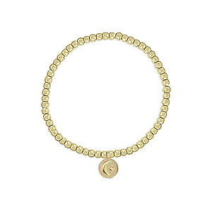 Pura Vida Bracelet Gold Moon Metal Charm Bracelet - Beaded Bracelet with Stretchable Cord, String Bracelet for Women - Stackable Bracelets for Teen Girls, Handmade Bracelets for Teens - One Size