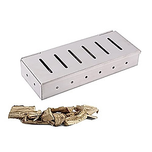 JUYT Smoker Incense Box Made of Stainless Steel - Grilling Smoker Box Universal, Smoking,for Gas Grill Accessories or Charcoal Grill, 8.86 x 3.47 x 1.58 Inch, Silver (Smoker-1F)