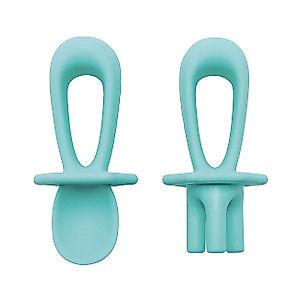 Tiny Twinkle Silicone Training Utensils - Baby Spoons and Baby Forks For Self-Feeding Training - Silicone Baby Led Weaning Utensils For Toddlers And Babies 6-24 Months - Baby Feeding Supplies (Mint)