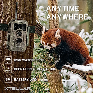 Xtellar Trail Camera WiFi 32MP 1296P IP66 Waterproof with Clear Night Vision and Passive Infrared Motion Sensors for Hunting Scouting Range Control and Wildlife Researching (Camo Brown)