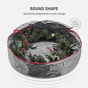 ZOBER Christmas Wreath Storage Bag - Water Resistant Fabric Storage Dual Zippered Bag for Holiday Artificial Christmas Wreaths, 2 Stitch-Reinforced Canvas Handles (24 Inch, Gray, Set of 2)