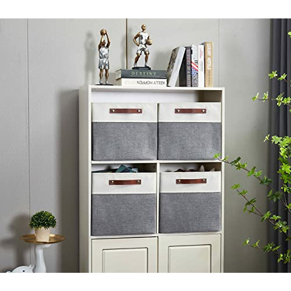 DECOMOMO 13 inch Cube Storage Bins 13 X 13 Storage Cubes, Fabric Cube Storage Bin for Clothes Toys Books Shelves Closet Bedroom Bathroom Nursery (Grey and White, 4pcs)