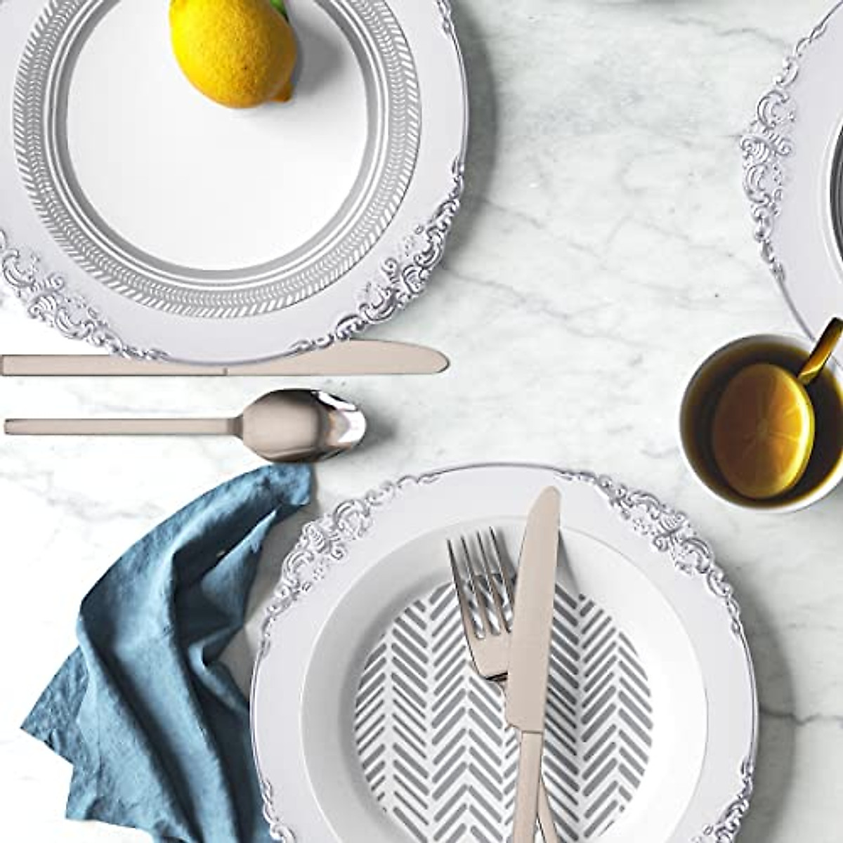 6Pcs Embossed Charger Plates, 13-Inch Round Dinner Plate Chargers, White with Gold Trim, White + Gold Trim (NM00603)