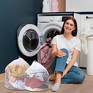 2 Pcs Laundry Bag Mesh Wash Bags Mesh Laundry Bag for Socks Machine Washable Drawstring Design Travel Laundry Garment Bag Mesh Washable for Blouse, Hosiery, Stocking, Underwear 12×16 inch, 16×20 inch
