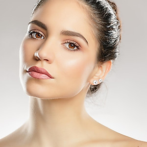 18K White Gold Plated Sterling Silver Post Faux Pearl Stud Earrings for Women, White Pearl Wedding Earrings Hypoallergenic Jewelry (8mm)