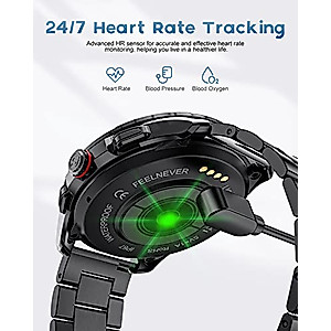LIGE Smart Watches for Android iOS, Bluetooth Calls/Text Remind/Voice Speaker, Fitness Tracker with Heart Rate Sleep Monitor, 1.32'' HD Full Touch Screen, IP67 Waterproof Black Smartwatch for Men