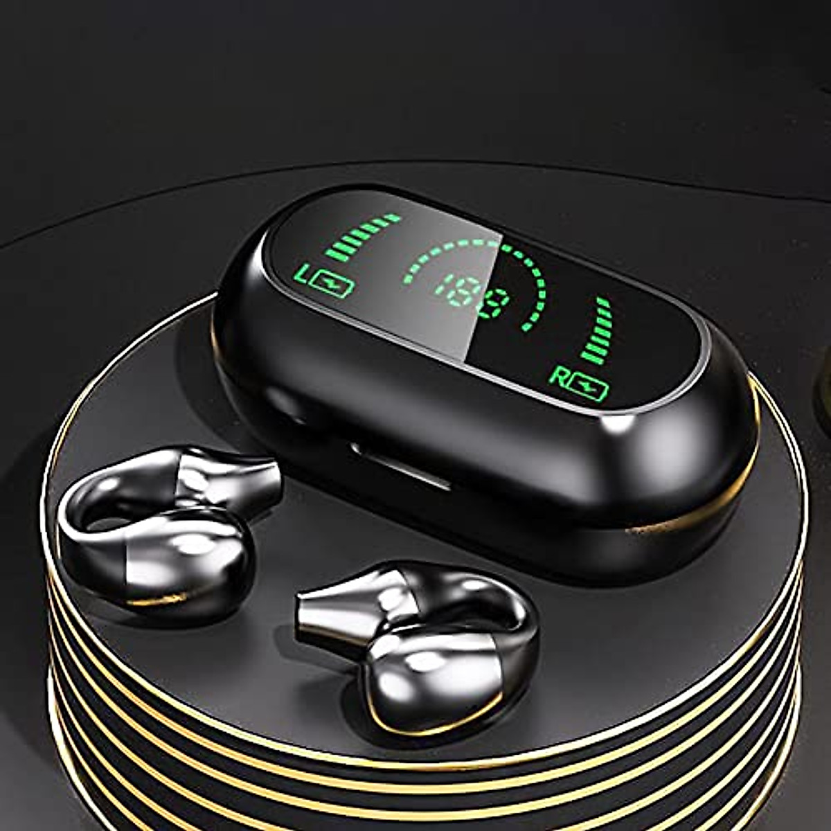 Digital Display Clip-on Headset, Wireless Bluetooth 5.2 Headphones, IPX4 Waterproof HiFi Sound with Built-in Mic, Noise Suppression Long Endurance,Portable Earbuds for Sports/Work