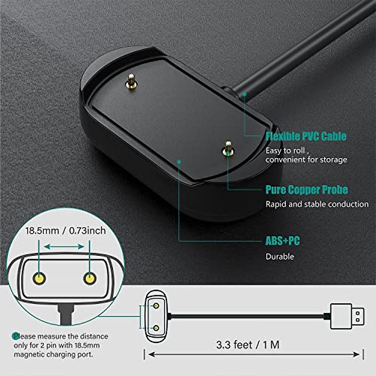 TUSITA Charger Compatible with Amazfit GTR 4, GTR 3, GTR 3 Pro, GTS 3, GTS 4, T-Rex 2 (1M,2-Pack)