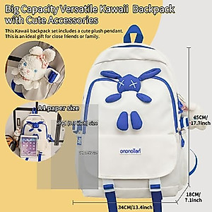 iwhgrmp Kawaii Backpack with Cute Accessories Cute Cartoon Aesthetic Large Capacity Versatile Travel Backpacks Casual Daypacks (Black)