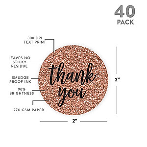 Andaz Press Round 2-inch Circle Label Stickers, Faux Rose Gold Glitter Script Style Black, Thank You, 40-Pack, Champagne Colored Wedding Baby Shower Birthday Decorations