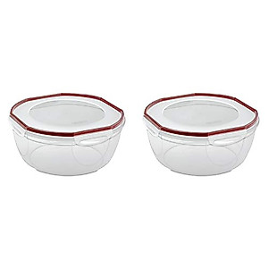 Sterilite Ultra Seal 8.1 Quart Bowl, Clear Lid & Base w/ Red Rocket Gasket, 2-Pack