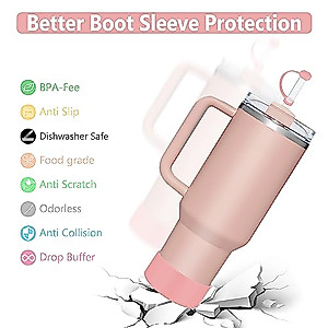 Silicone Spill Proof Stopper Set and Protective Boot for Stanley H2.0 40oz 30oz Tumbler,2 Tumbler Silicone Boot, 2 Straw Cover Cap, 4 Leak Sproof Stopper,Stanley Cup Accessories (pink)