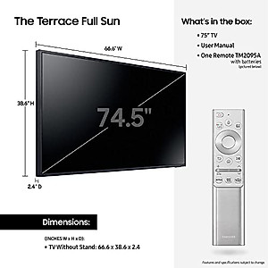 SAMSUNG QN75LST9TA 75" The Terrace 4K Full-Sun Outdoor QLED Smart TV with a HW-LST70T 3.0 Channel The Terrace Soundbar with Dolby 5.1 Ch and Dust Cover (2021)