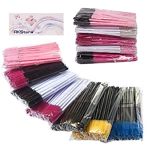 AKStore 200 PCS Disposable Eyelash Brushes Mascara Wands Eye Lash Eyebrow Applicator Cosmetic Makeup Brush Tool Kits (White-Pink)