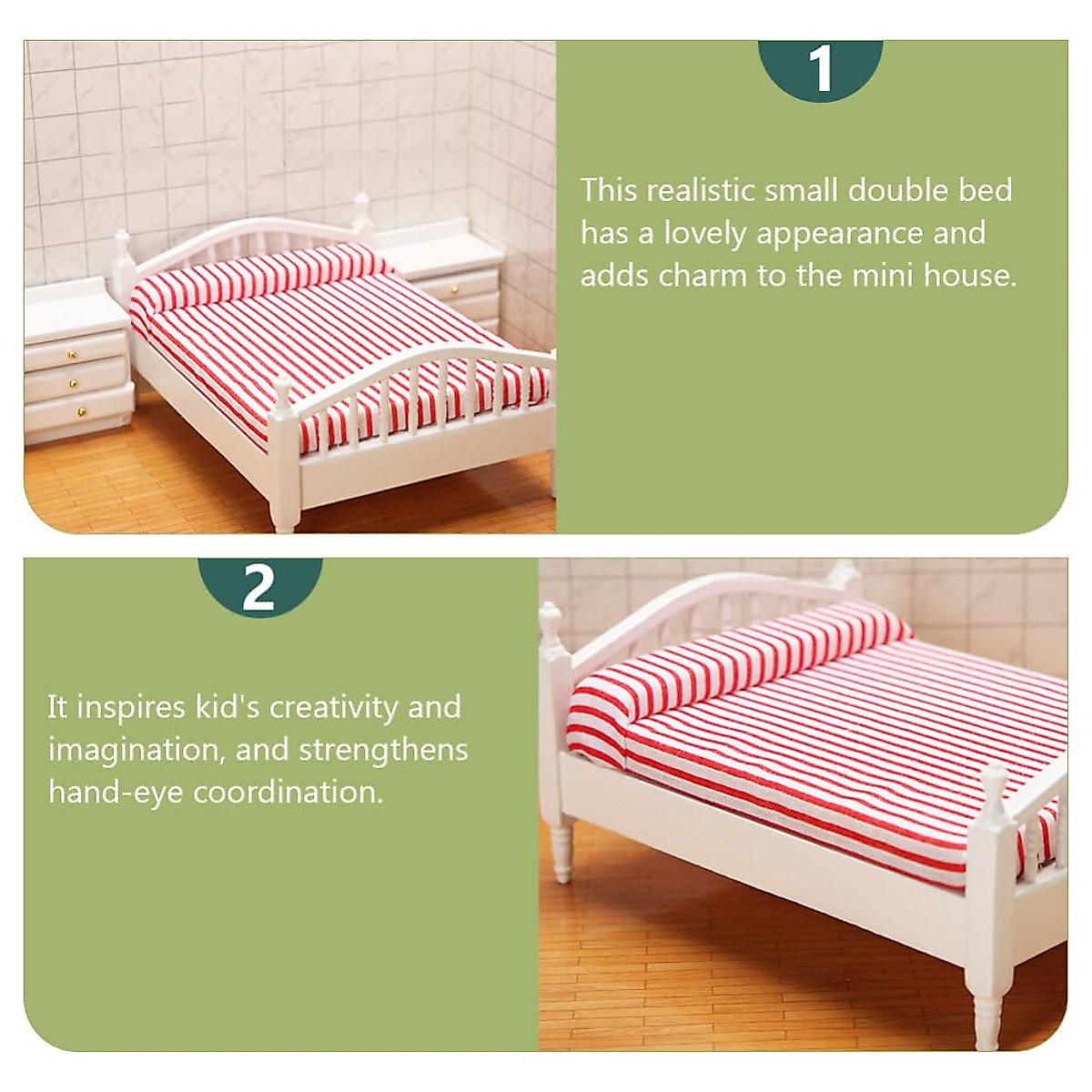 Totority Wooden Dollhouse Bed - 1: 12 Doll House Furniture Miniature Dollhouse Tabletop Accessories Dollhouse Furniture Mini Furniture